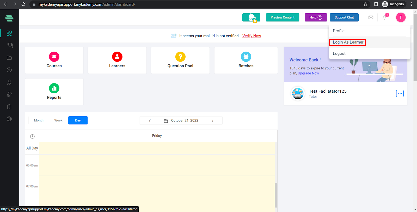 How Facilitator can login as Learner – Mykademy